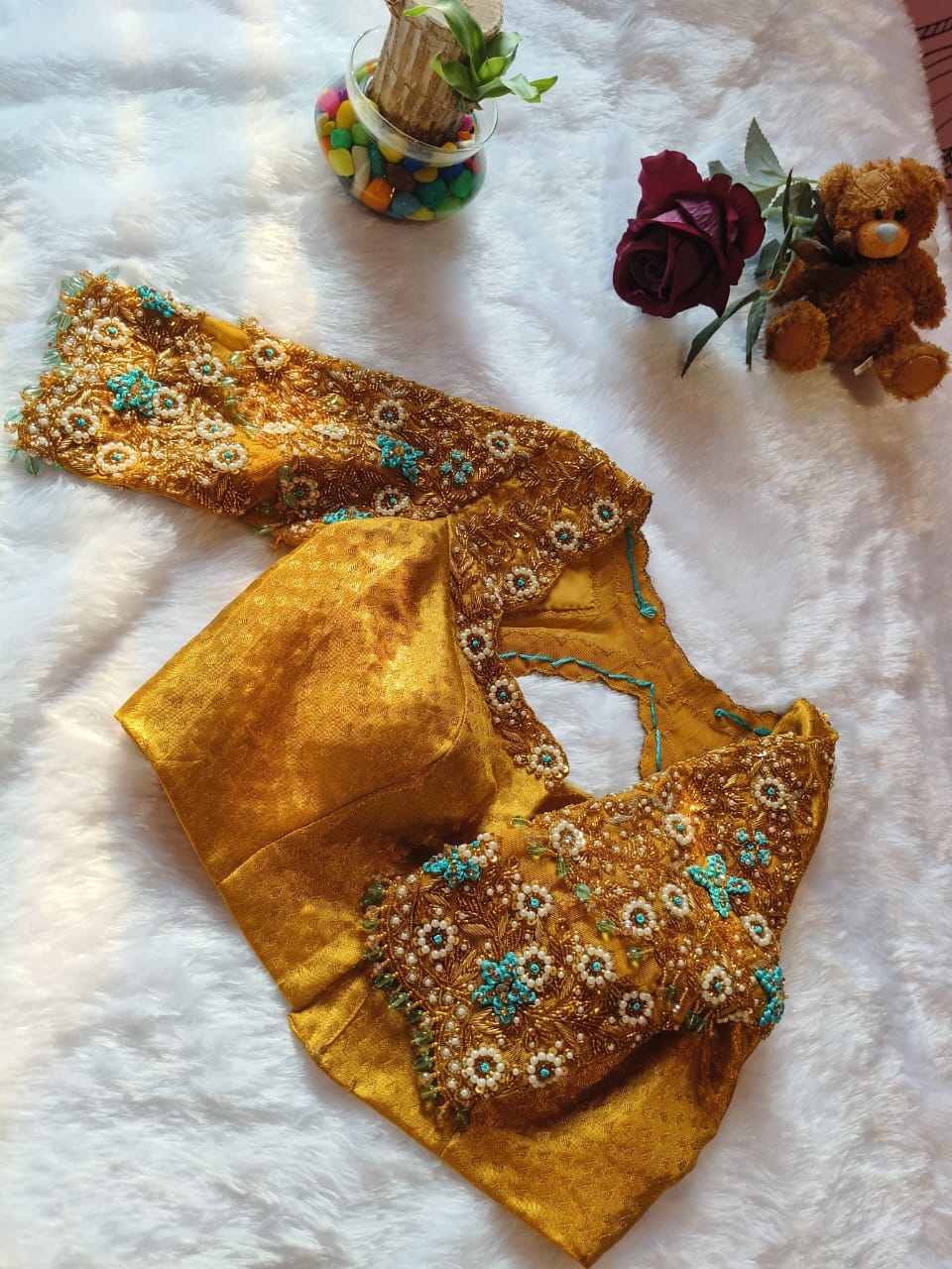 Mustard yellow heavy handwork blouse – MIKHU